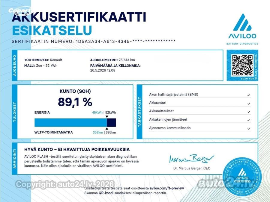 Zils Renault Zoe 2020 Pērnava, ar dzinēja tilpumu 0.00 L un nobraukumu 77 tūkst. km par 12300 €, foto 24 vietnē AUTOMOTO.COM.LV