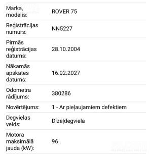Grey Rover 75 2004 in Riga, with an engine capacity of 2.00 L and mileage of 380 thousand km for 998 €, photo 13 on AUTOMOTO.COM.LV