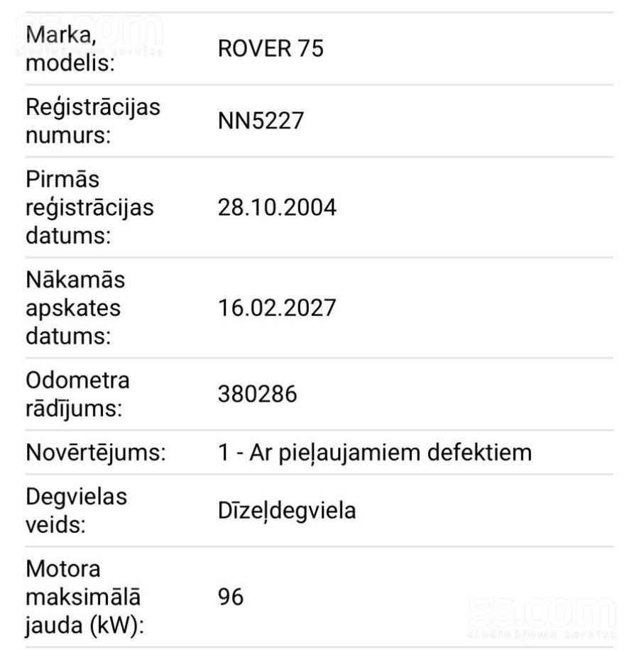 Grey Rover 75 2004 in Riga, with an engine capacity of 2.00 L and mileage of 380 thousand km for 998 €, photo 13 on AUTOMOTO.COM.LV