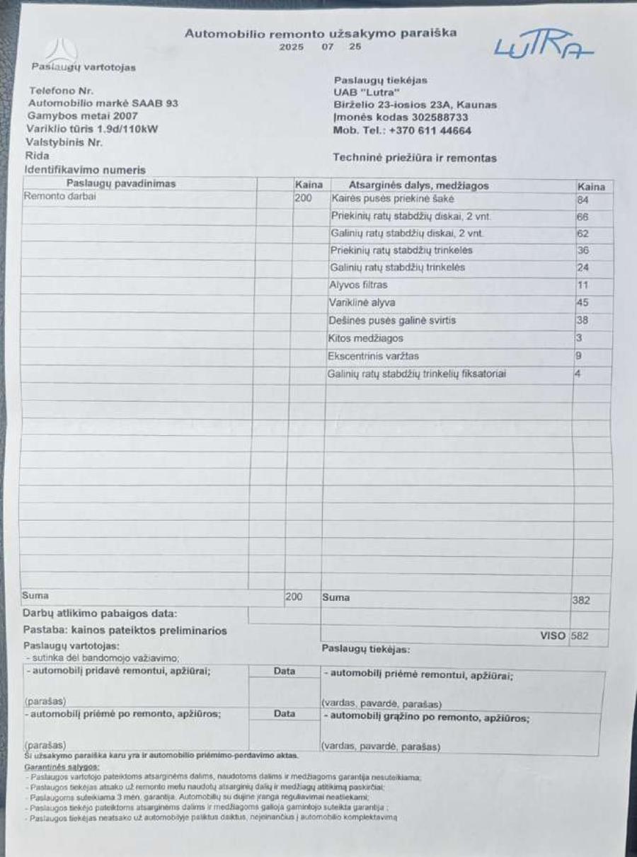 Melns Saab 9-3 2007 Kauņa, ar dzinēja tilpumu 1.91 L un nobraukumu 430 tūkst. km par 700 €, foto 26 vietnē AUTOMOTO.COM.LV