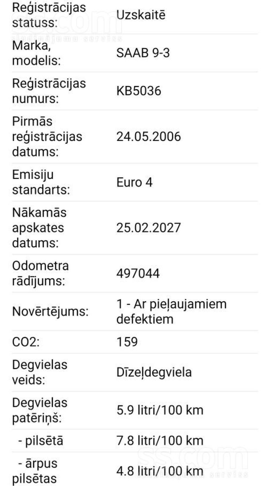 Blue Saab 9-3 2006 in Riga, with an engine capacity of 1.90 L and mileage of 501 thousand km for 700 €, photo 25 on AUTOMOTO.COM.LV