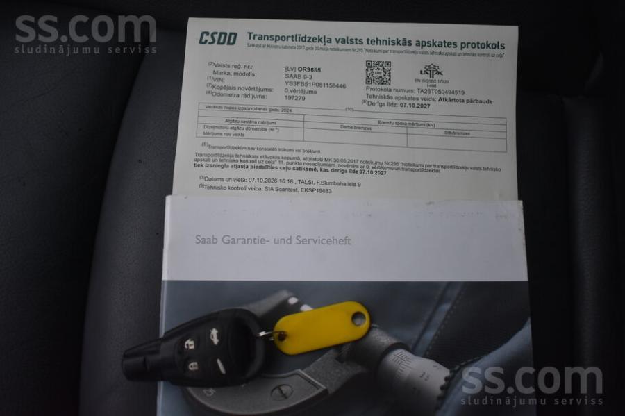 Grey Saab 9-3 2009 in Talsi, with an engine capacity of 1.90 L and mileage of 197 thousand km for 5500 €, photo 19 on AUTOMOTO.COM.LV