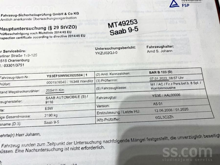 Серый Сааб 9-5 2006 в Рига, объемом двигателя 1.90 л и пробегом 315 тыс. км за 2800 €, фото 27 на AUTOMOTO.COM.LV