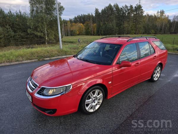 Red Saab 9-5 2007 in Riga, with an engine capacity of 1.90 L and mileage of 332 thousand km for 3500 €, photo 1 on AUTOMOTO.COM.LV