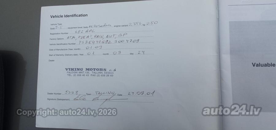 Сааб 9-5 2001 в Таллин, объемом двигателя 2.30 л и пробегом 153 тыс. км за 3490 €, фото 14 на AUTOMOTO.COM.LV
