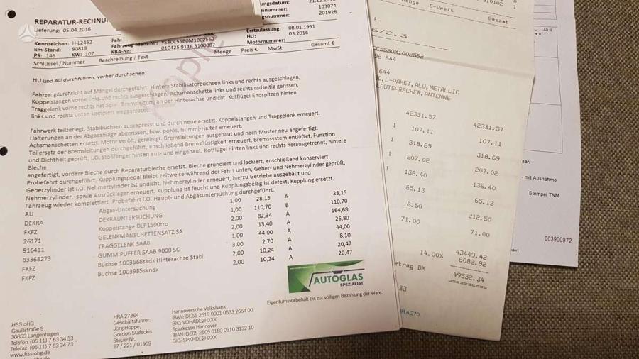 Серый Сааб 9000 1991 в Мариямполе, объемом двигателя 2.30 л и пробегом 91 тыс. км за 1700 €, фото 26 на AUTOMOTO.COM.LV