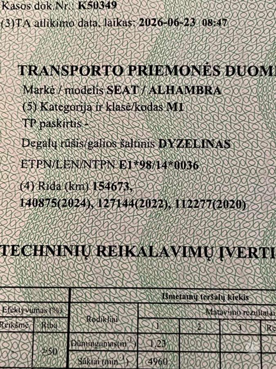 Синий Сеат Альхамбра 2003 в Вильнюс, объемом двигателя 1.90 л и пробегом 155 тыс. км за 1950 €, фото 21 на AUTOMOTO.COM.LV
