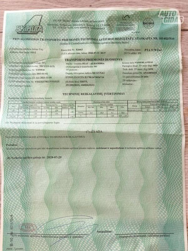 Синий Сеат Альхамбра 2003 в Пренай, объемом двигателя 2.00 л и пробегом 327 тыс. км за 1600 €, фото 1 на AUTOMOTO.COM.LV
