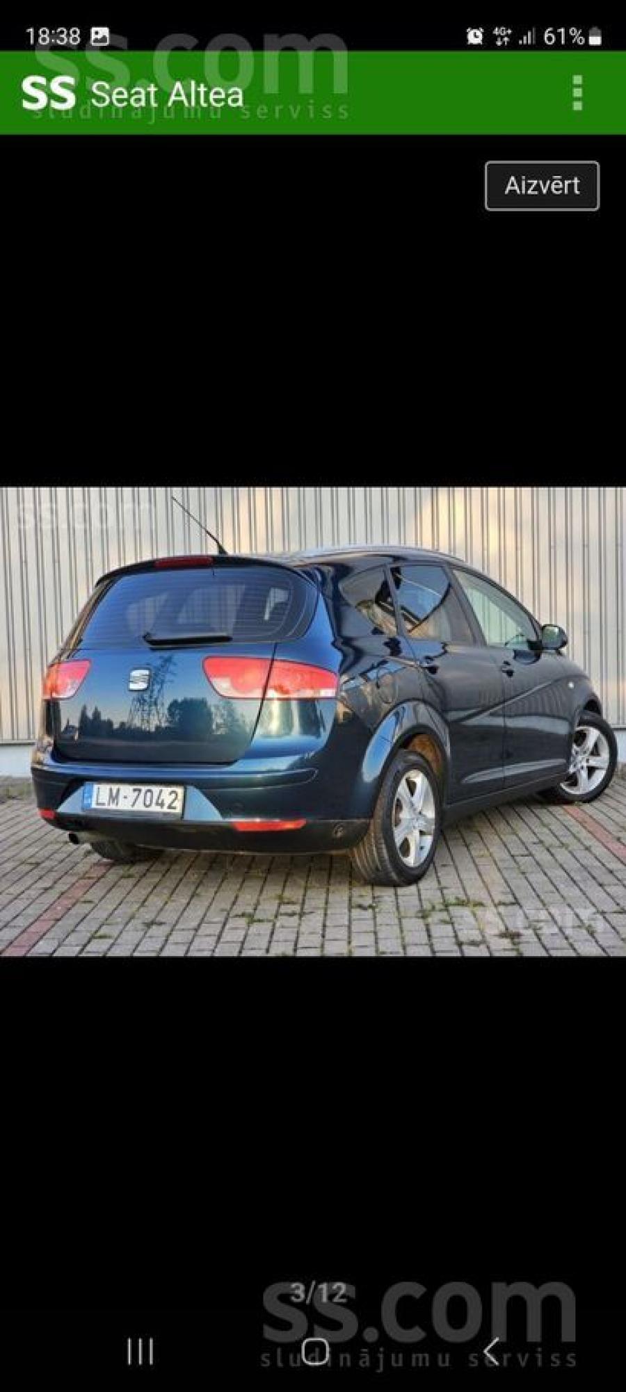 Zaļš SEAT Altea 2007 Rīga, ar dzinēja tilpumu 1.60 L un nobraukumu 0 tūkst. km par 2100 €, foto 1 vietnē AUTOMOTO.COM.LV