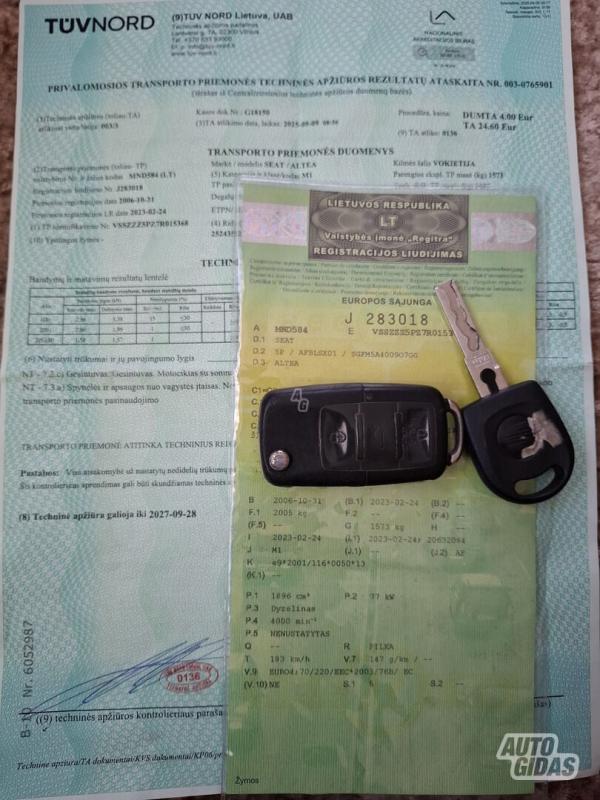 Grey SEAT Altea 2006 in Elektrenai, with an engine capacity of 1.90 L and mileage of 302 thousand km for 1350 €, photo 3 on AUTOMOTO.COM.LV