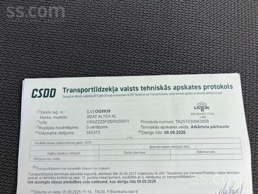 Pelēks SEAT Altea 2011 Talsi, ar dzinēja tilpumu 1.20 L un nobraukumu 165 tūkst. km par 5500 €, foto 18 vietnē AUTOMOTO.COM.LV