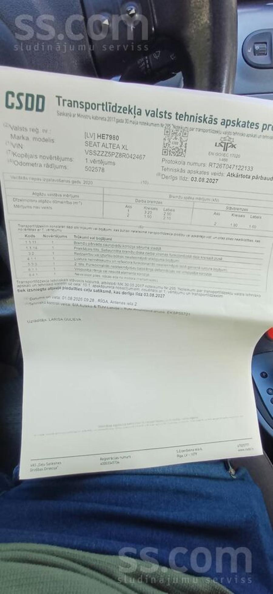 Sarkans SEAT Altea 2008 Rīga, ar dzinēja tilpumu 1.90 L un nobraukumu 503 tūkst. km par 1100 €, foto 7 vietnē AUTOMOTO.COM.LV