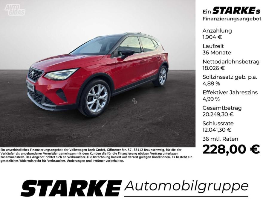 Red SEAT Arona 2023 in Kaunas, with an engine capacity of 1.00 L and mileage of 24 thousand km for 22328 €, photo 1 on AUTOMOTO.COM.LV
