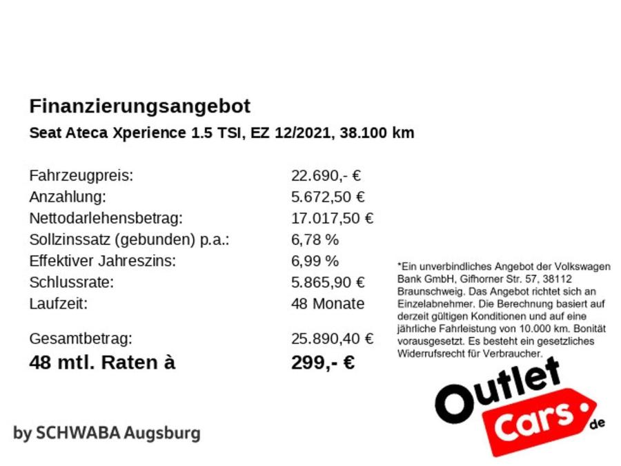 Blue SEAT Ateca 2021 in Kaunas, with an engine capacity of 1.50 L and mileage of 38 thousand km for 25563 €, photo 4 on AUTOMOTO.COM.LV