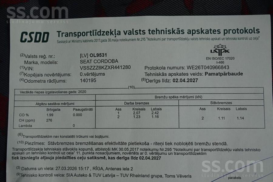Сеат Кордоба 2000 в Рига, объемом двигателя 1.60 л и пробегом 140 тыс. км за 1690 €, фото 16 на AUTOMOTO.COM.LV