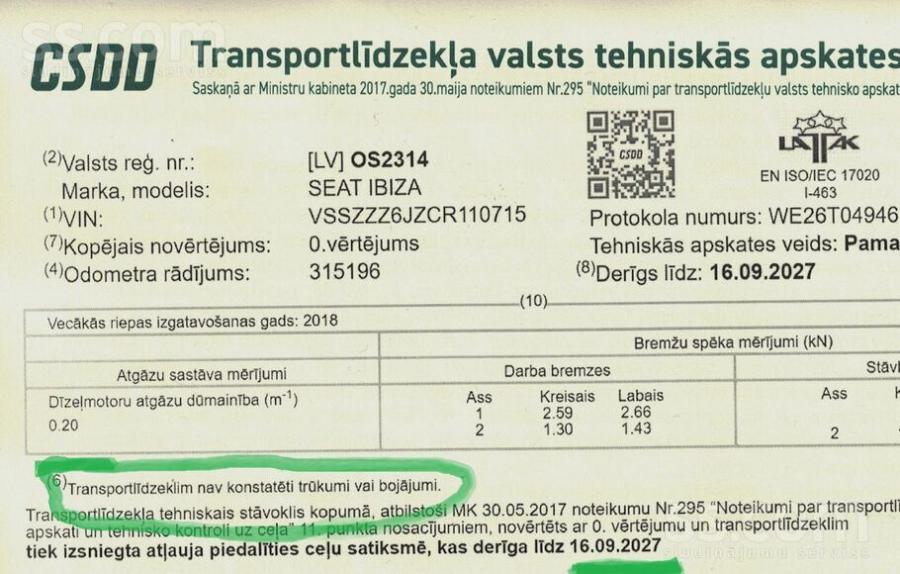 Grey SEAT Ibiza 2012 in Riga, with an engine capacity of 1.60 L and mileage of 315 thousand km for 2790 €, photo 30 on AUTOMOTO.COM.LV