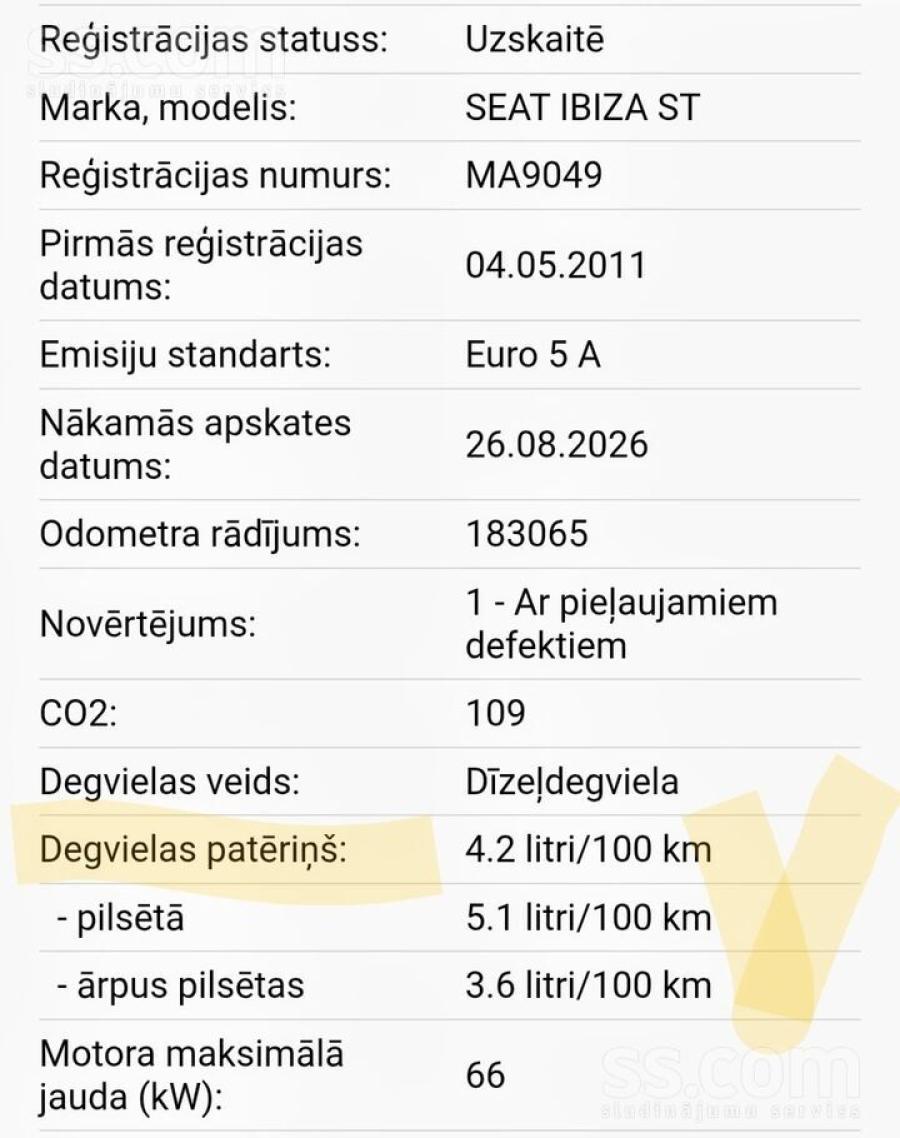 SEAT Ibiza 2011 Jūrmala, ar dzinēja tilpumu 1.60 L un nobraukumu 196 tūkst. km par 2750 €, foto 9 vietnē AUTOMOTO.COM.LV