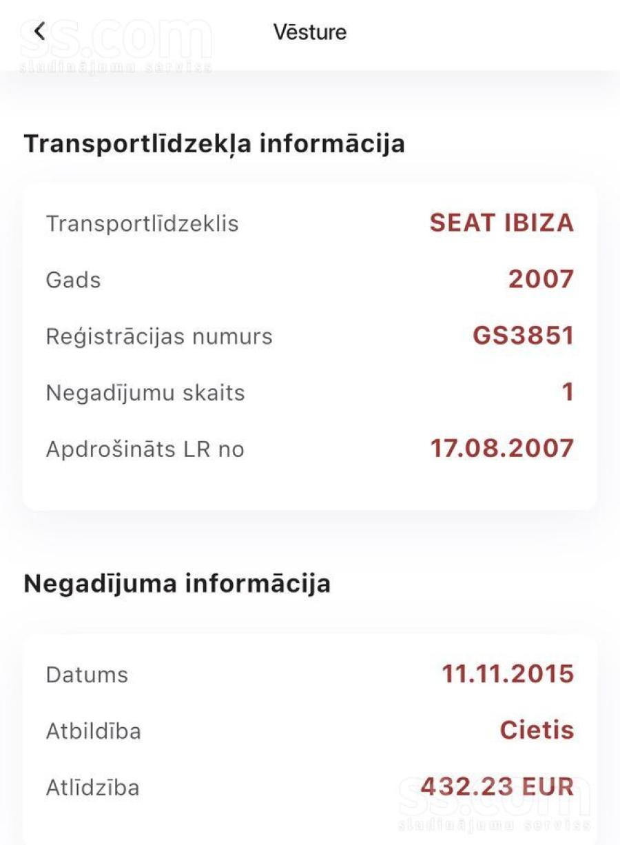 Red SEAT Ibiza 2007 in Riga, with an engine capacity of 1.40 L and mileage of 299 thousand km for 1000 €, photo 11 on AUTOMOTO.COM.LV