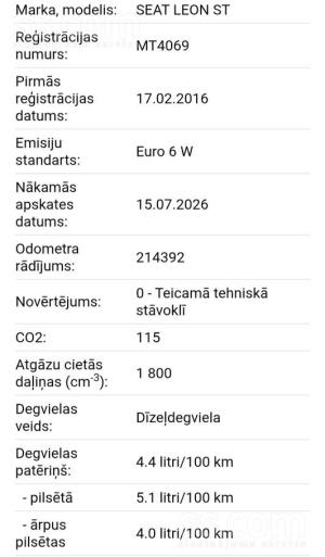 Black SEAT Leon 2016 in Ventspils, with an engine capacity of 2.00 L and mileage of 214 thousand km for 6400 €, photo 29 on AUTOMOTO.COM.LV
