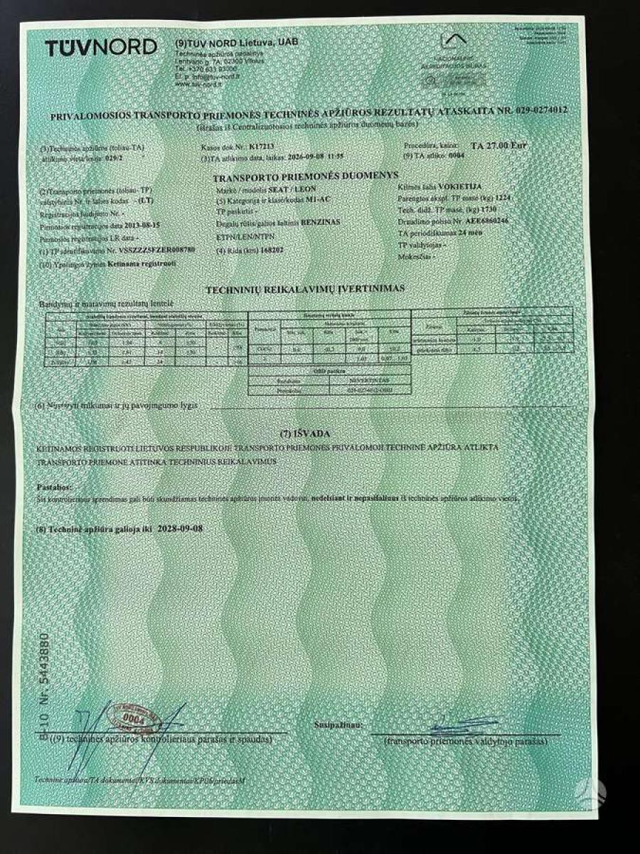 Зеленый Сеат Леон 2013 в Вильнюс, объемом двигателя 1.40 л и пробегом 168 тыс. км за 5999 €, фото 52 на AUTOMOTO.COM.LV