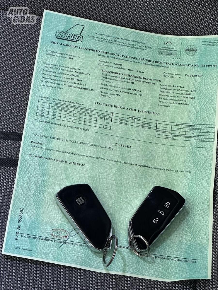 Grey SEAT Leon 2021 in Druskininkai, with an engine capacity of 1.50 L and mileage of 57 thousand km for 14500 €, photo 27 on AUTOMOTO.COM.LV