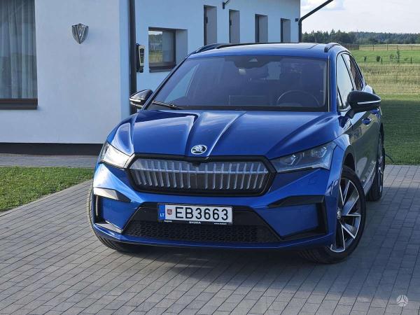 Blue Skoda Enyaq 2023 in Trakai, with an engine capacity of 0.00 L and mileage of 63 thousand km for 29900 €, photo 1 on AUTOMOTO.COM.LV