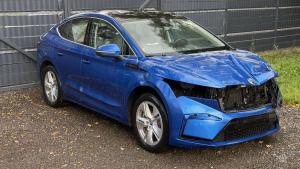 Blue Skoda Enyaq 2025 in Jonava, with an engine capacity of 0.00 L and mileage of 27 thousand km for 21600 €, photo  on AUTOMOTO.COM.LV
