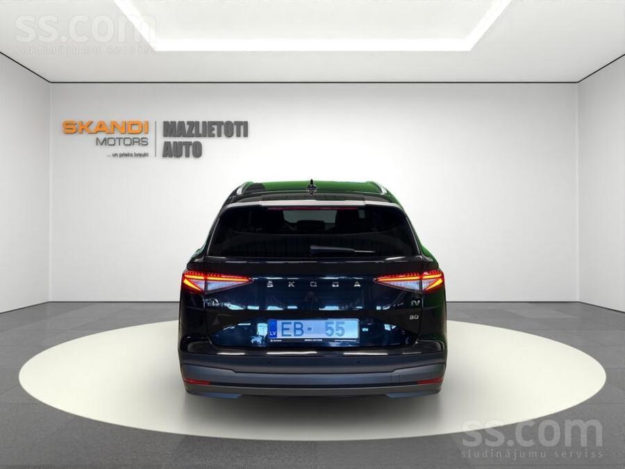 Black Skoda Enyaq iV 2021 in Riga, with an engine capacity of 0.00 L and mileage of 112 thousand km for 26990 €, photo 6 on AUTOMOTO.COM.LV