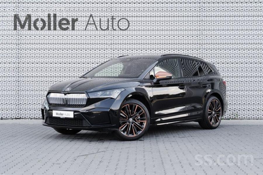 Black Skoda Enyaq iV 2022 in Riga, with an engine capacity of 0.00 L and mileage of 54 thousand km for 44400 €, photo 1 on AUTOMOTO.COM.LV