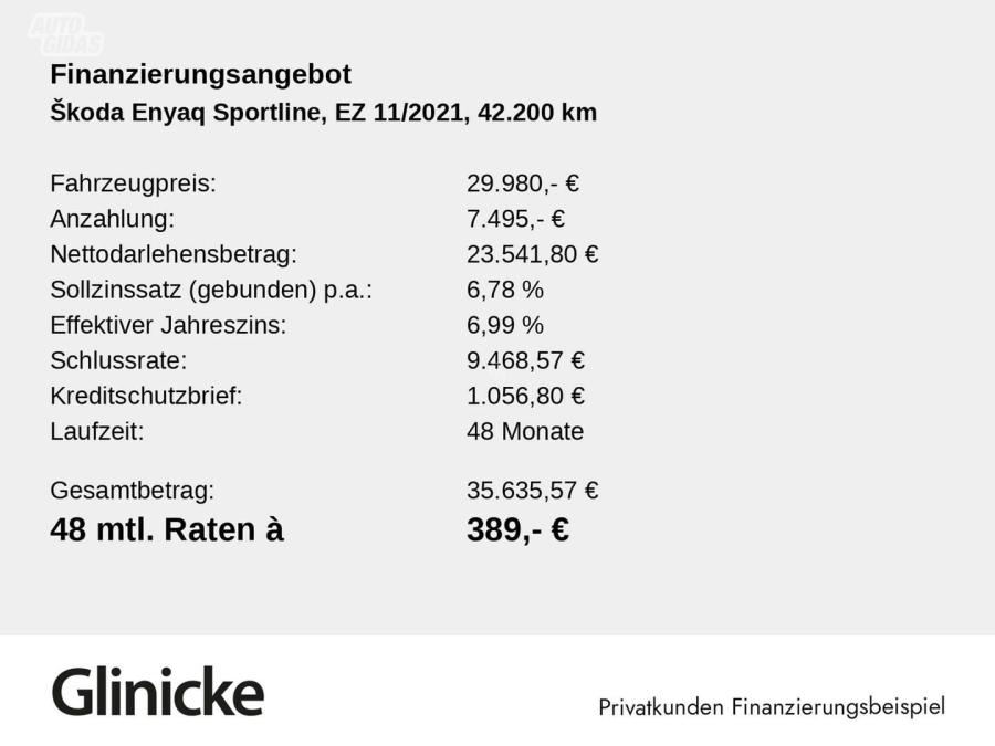 Zils Skoda Enyaq iV 2021 Kauņa, ar dzinēja tilpumu 0.00 L un nobraukumu 42 tūkst. km par 33197 €, foto 2 vietnē AUTOMOTO.COM.LV