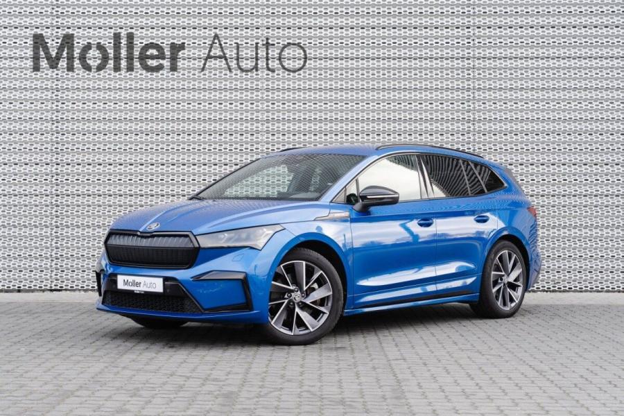 Blue Skoda Enyaq iV 2022 in Marupe, with an engine capacity of 0.00 L and mileage of 77 thousand km for 41500 €, photo 1 on AUTOMOTO.COM.LV