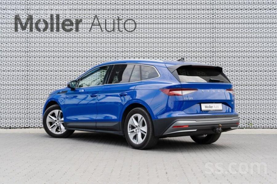 Blue Skoda Enyaq iV 2023 in Riga, with an engine capacity of 0.00 L and mileage of 91 thousand km for 37750 €, photo 4 on AUTOMOTO.COM.LV