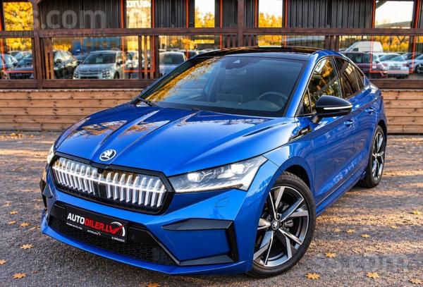 Blue Skoda Enyaq iV 2023 in Riga, with an engine capacity of 0.00 L and mileage of 0 thousand km for 29500 €, photo 1 on AUTOMOTO.COM.LV