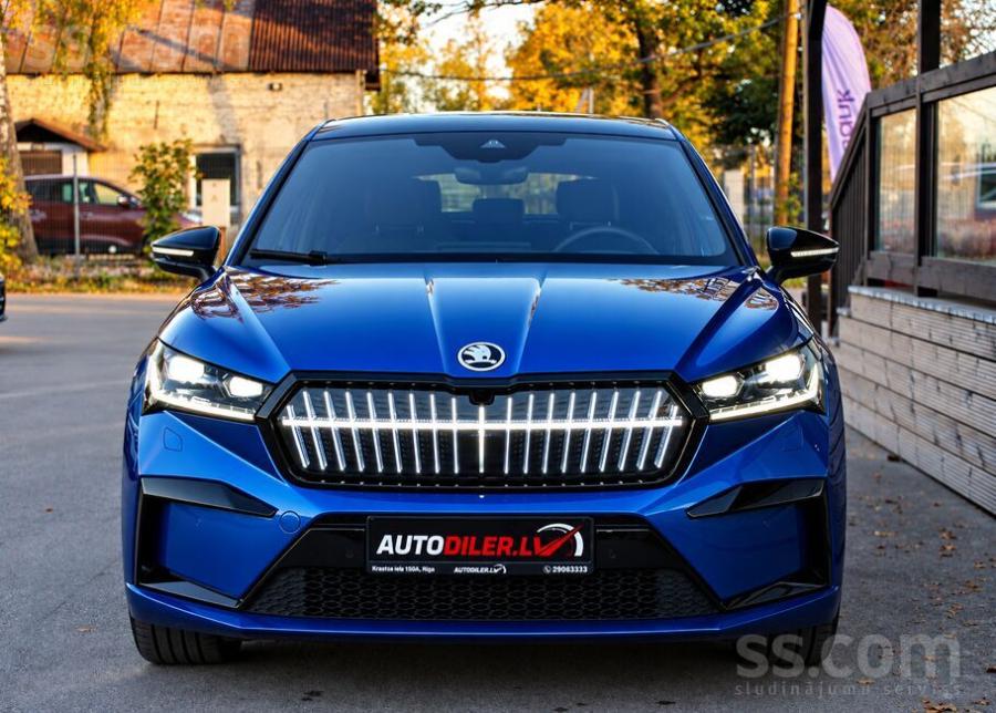 Blue Skoda Enyaq iV 2023 in Riga, with an engine capacity of 0.00 L and mileage of 0 thousand km for 29900 €, photo 11 on AUTOMOTO.COM.LV