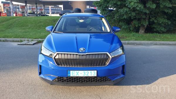 Blue Skoda Enyaq iV 2021 in Riga, with an engine capacity of 0.00 L and mileage of 107 thousand km for 22900 €, photo 1 on AUTOMOTO.COM.LV