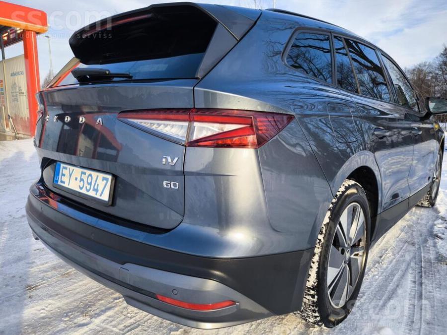 Grey Skoda Enyaq iV 2021 in Riga, with an engine capacity of 0.00 L and mileage of 60 thousand km for 24890 €, photo 1 on AUTOMOTO.COM.LV