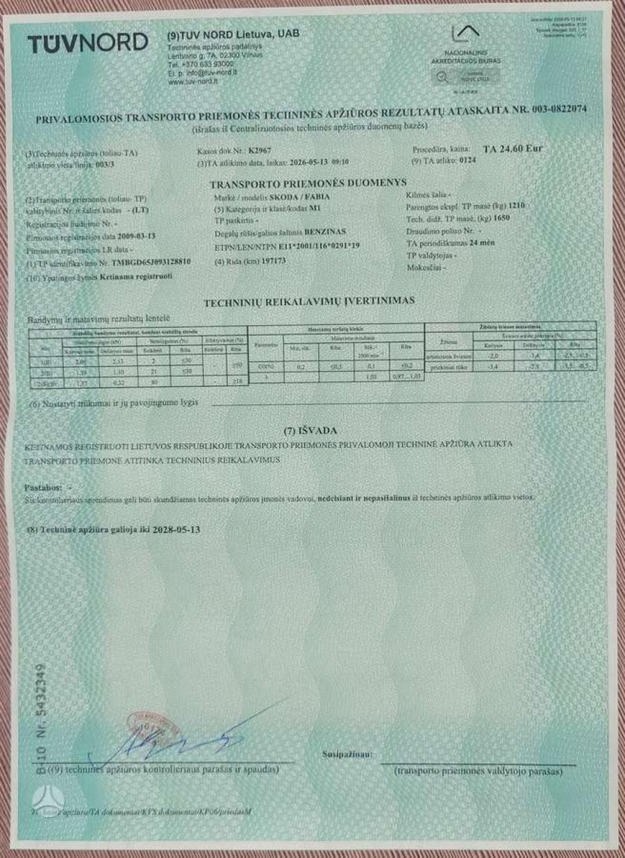 Черный Шкода Фабия 2009 в Вильнюс, объемом двигателя 1.60 л и пробегом 196 тыс. км за 3888 €, фото 13 на AUTOMOTO.COM.LV