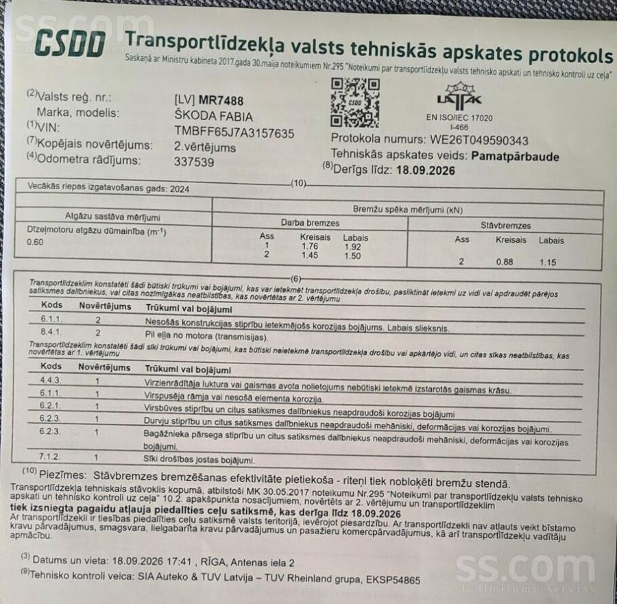 Серый Шкода Фабия 2010 в Рига, объемом двигателя 1.40 л и пробегом 338 тыс. км за 1150 €, фото 20 на AUTOMOTO.COM.LV