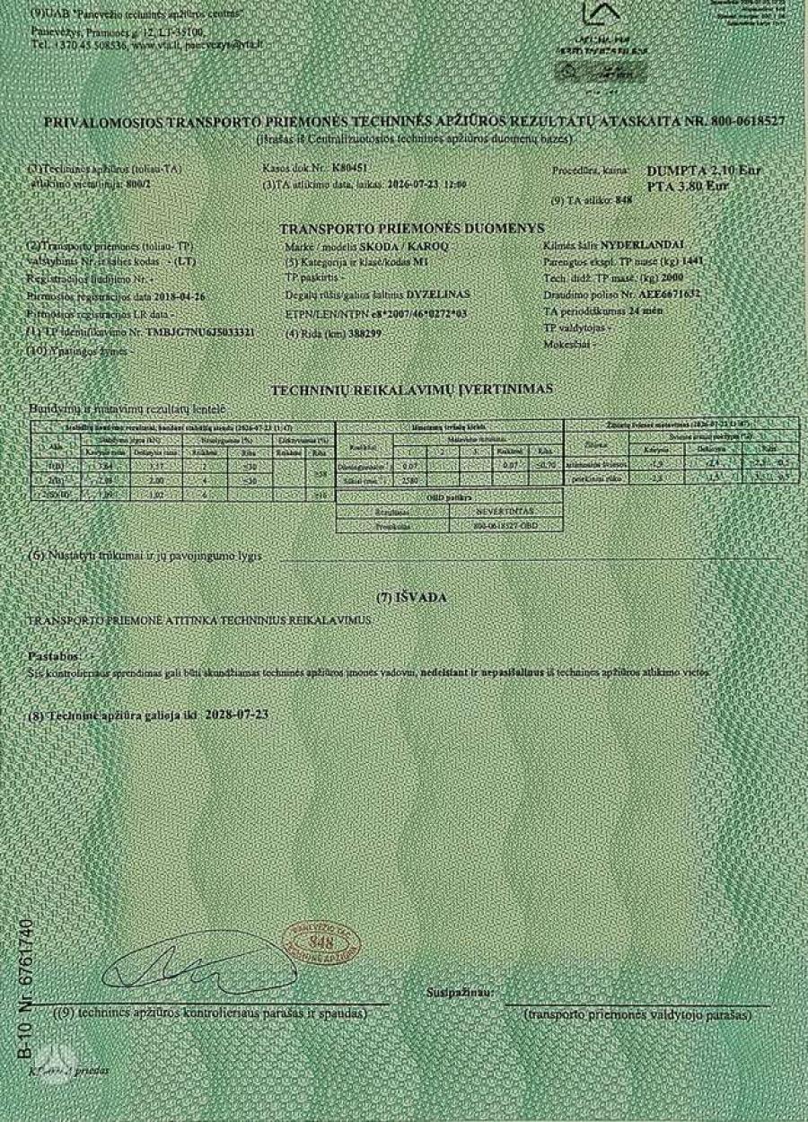 Синий Шкода Karoq 2018 в Паневежис, объемом двигателя 1.60 л и пробегом 388 тыс. км за 8999 €, фото 24 на AUTOMOTO.COM.LV