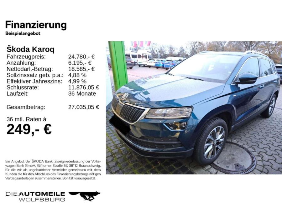 Blue Skoda Karoq 2021 in Kaunas, with an engine capacity of 1.50 L and mileage of 19 thousand km for 27025 €, photo 2 on AUTOMOTO.COM.LV