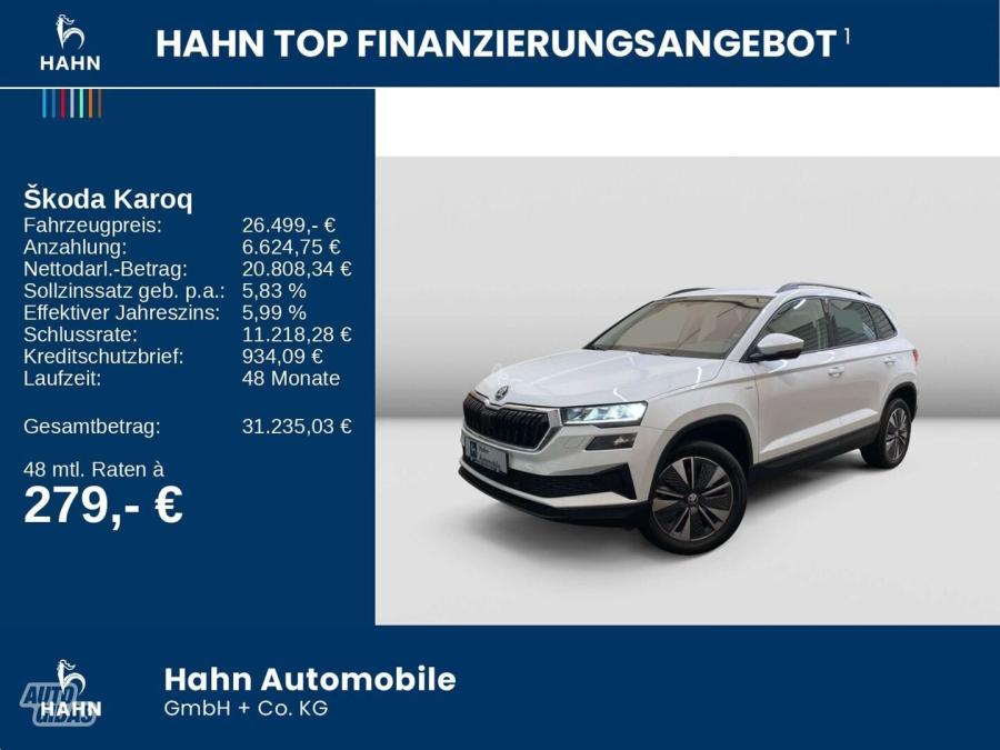 Balts Skoda Karoq 2023 Kauņa, ar dzinēja tilpumu 1.50 L un nobraukumu 28 tūkst. km par 29552 €, foto 2 vietnē AUTOMOTO.COM.LV