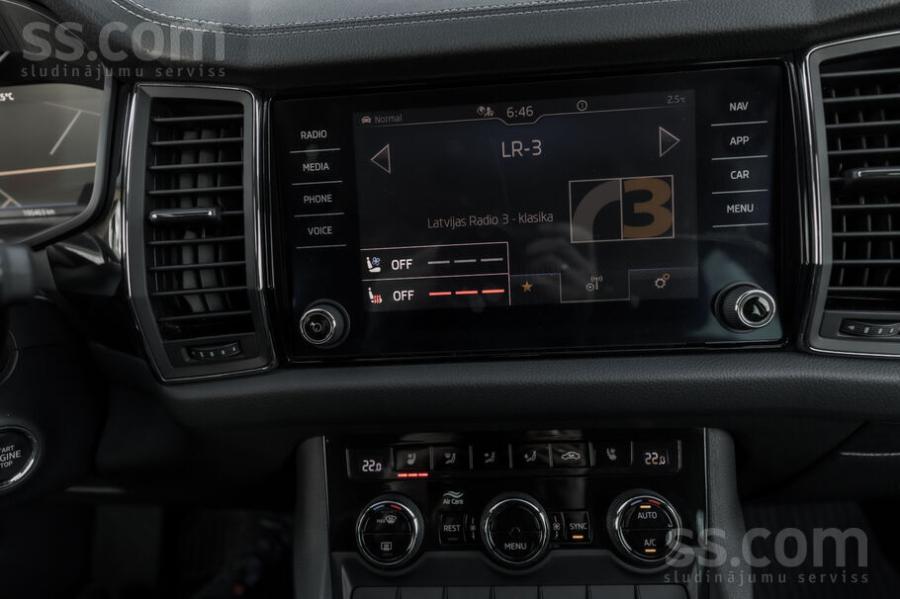 Black Skoda Kodiaq 2022 in Riga, with an engine capacity of 2.00 L and mileage of 195 thousand km for 25890 €, photo 20 on AUTOMOTO.COM.LV