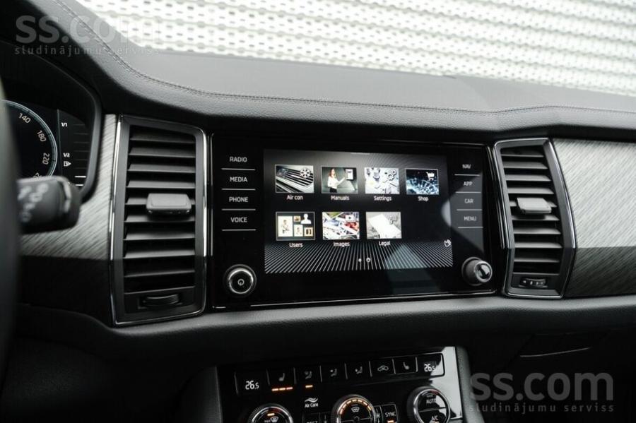 Black Skoda Kodiaq 2023 in Riga, with an engine capacity of 1.50 L and mileage of 125 thousand km for 28650 €, photo 21 on AUTOMOTO.COM.LV