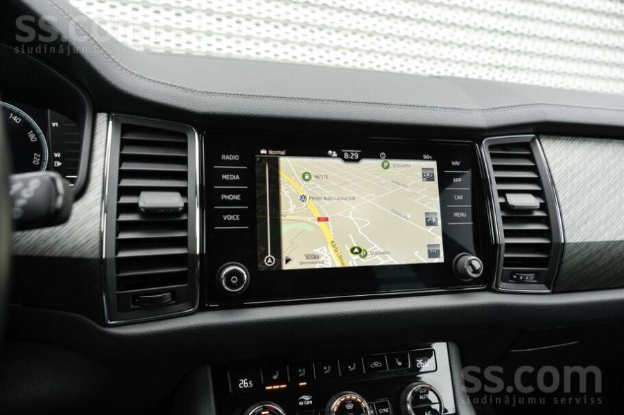 Black Skoda Kodiaq 2023 in Riga, with an engine capacity of 1.50 L and mileage of 125 thousand km for 28650 €, photo 23 on AUTOMOTO.COM.LV