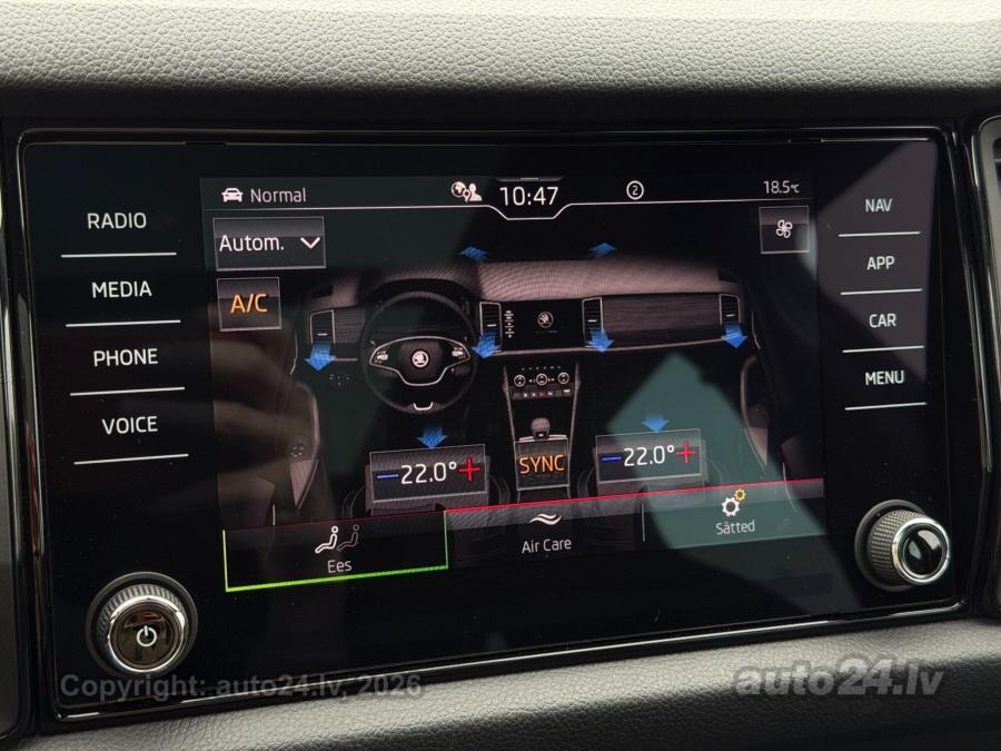 Black Skoda Kodiaq 2021 in Parnu, with an engine capacity of 1.50 L and mileage of 91 thousand km for 27900 €, photo 12 on AUTOMOTO.COM.LV