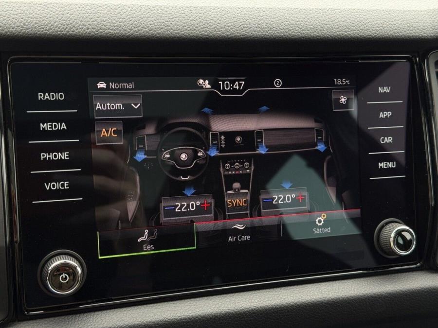 Black Skoda Kodiaq 2021 in Parnu, with an engine capacity of 1.50 L and mileage of 91 thousand km for 27400 €, photo 12 on AUTOMOTO.COM.LV