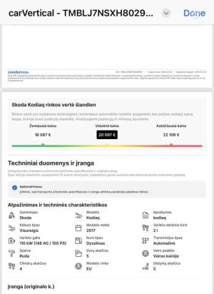 Brown Skoda Kodiaq 2017 in Prienai, with an engine capacity of 1.97 L and mileage of 286 thousand km for 13950 €, photo 38 on AUTOMOTO.COM.LV