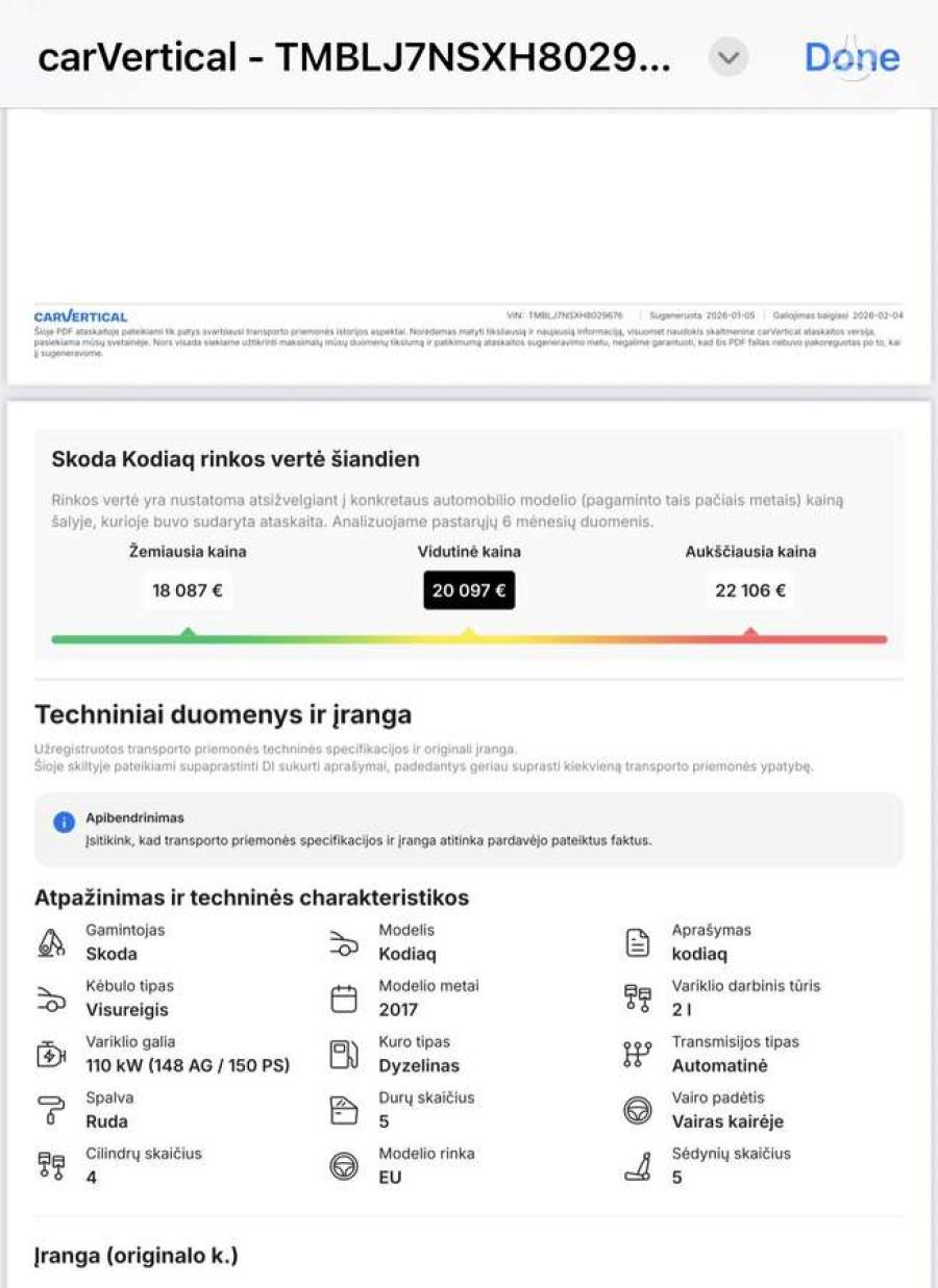 Brown Skoda Kodiaq 2017 in Prienai, with an engine capacity of 1.97 L and mileage of 286 thousand km for 13950 €, photo 38 on AUTOMOTO.COM.LV