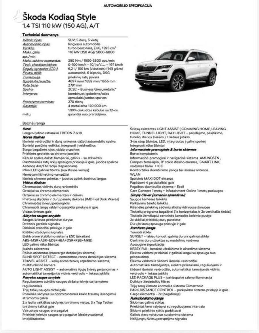 Серый Шкода Kodiaq 2018 в Вильнюс, объемом двигателя 1.40 л и пробегом 138 тыс. км за 17700 €, фото 32 на AUTOMOTO.COM.LV