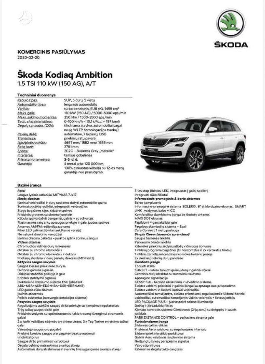 Серый Шкода Kodiaq 2019 в Вильнюс, объемом двигателя 1.50 л и пробегом 94 тыс. км за 23000 €, фото 15 на AUTOMOTO.COM.LV